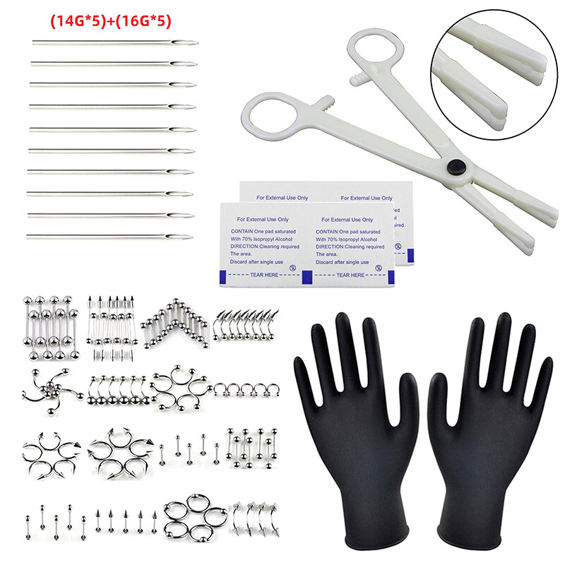 102pcs Body Piercing Kit With Needle Pack Nose Septum Belly Button ...