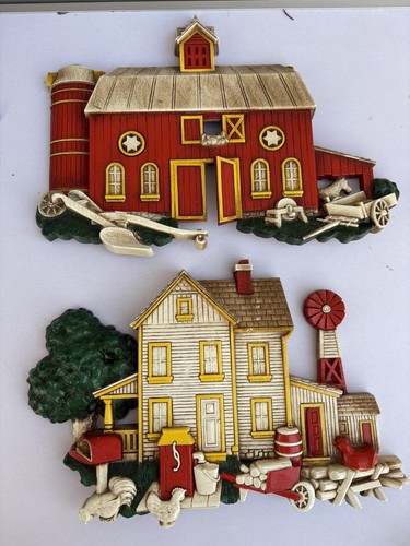 Vintage Set of 1975 Home Interior Plastic WALL PLAQUES RED BARN AND ...