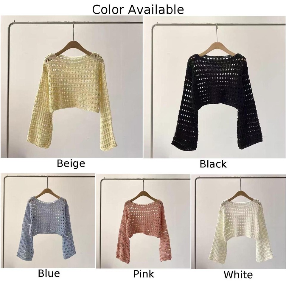 Stylish White Crochet Knitted Sweater for Women's Beach Bikini Cover Up ...