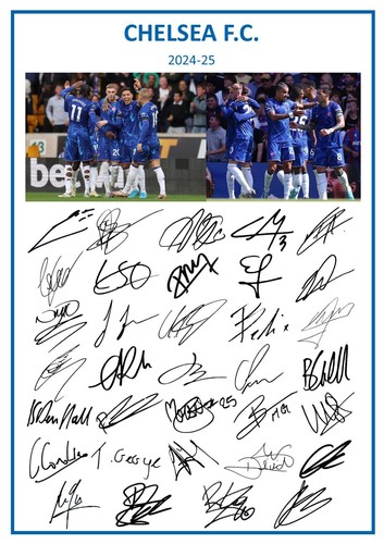 5383. 2024-25 Chelsea Signed Team Photo Sheet (PRINTED AUTOGRAPHS - A4 ...