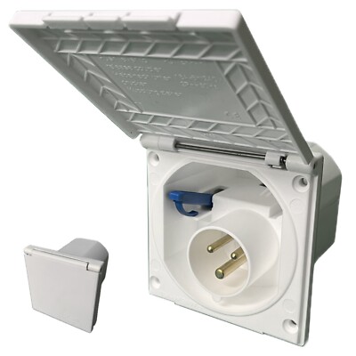 Mains Hook Up Inlet Socket 240v Flush Fitting White Caravan Motorhome ...
