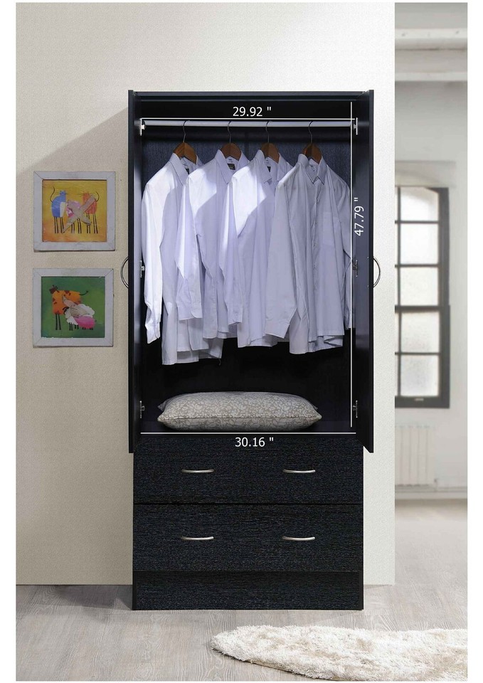 Two Door Wardrobe W/ Two Drawers Hanging Rod Clothing Bar Any Room ...