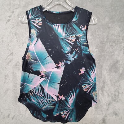 Fabletics Tank Top Womens S Black Floral Trisha Havana Sheer Mesh ...