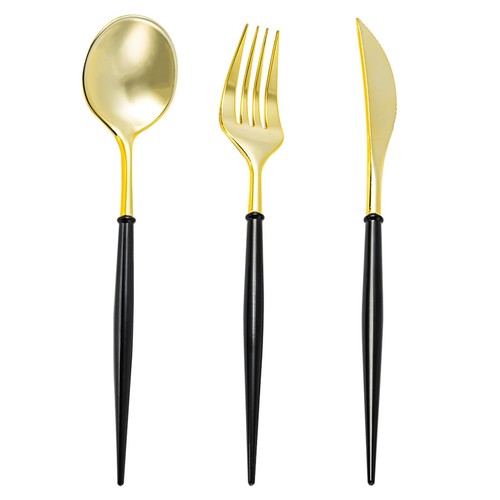N9R 150Pcs Gold Plastic Silverware - Gold Disposable Cutlery Set with ...