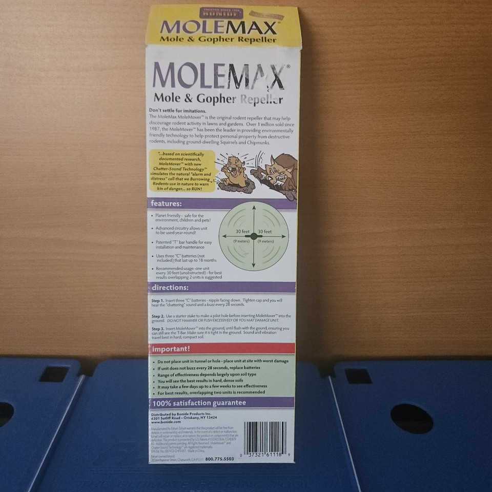 Bonide Molemax Sonic Spike Mole & Gopher Repeller Battery Operated | eBay