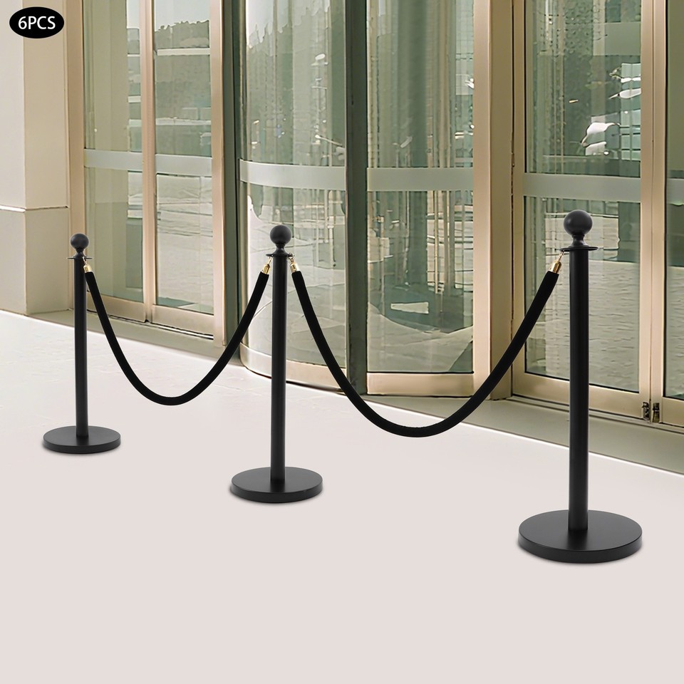 6Pcs Black Stanchion Posts with 4 1.5M Ropes Crowd Control Queue Pole ...