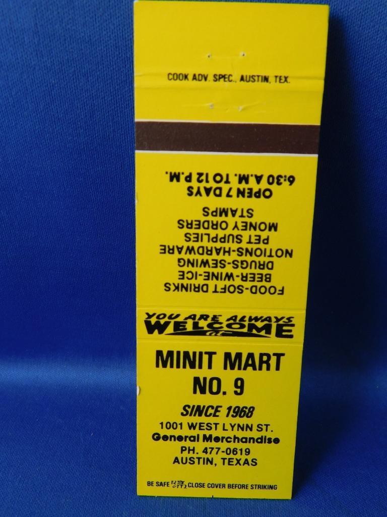 MINIT MART NO. 9 SINCE 1968 AUSTIN TEXAS MATCHBOOK COVER VINTAGE ...