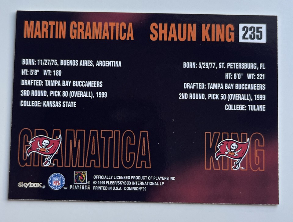 1999 SkyBox Dominion #235 Martin Gramatica Shaun King Rookie Card RC ...