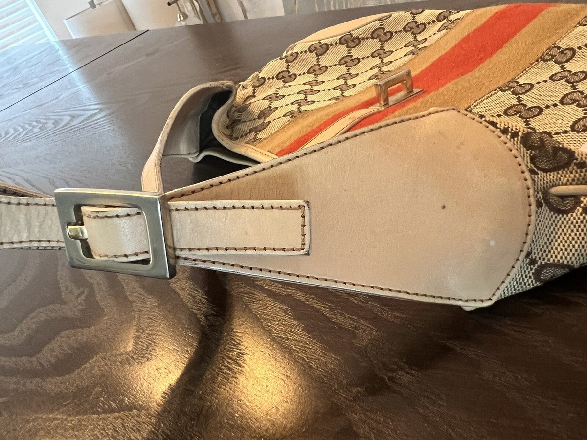 Vintage Gucci GG Jackie Bag Monogram Beige Leather Red Vintage Gucci GG Jackie Bag Monogram Beige Leather Red