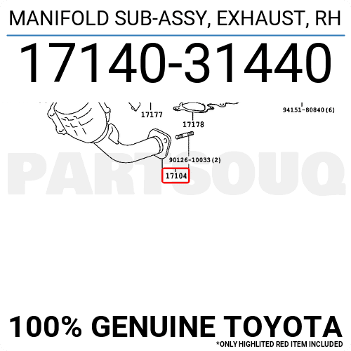 1714031440 Genuine Toyota MANIFOLD SUB-ASSY, EXHAUST, RH 17140-31440 | eBay