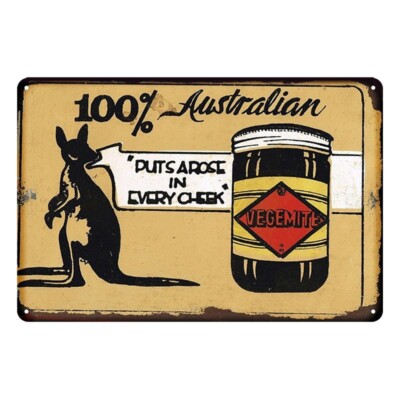 2x Tin Sign VEGEMITE 100% AUSTRALIAN 20x30cm Metal Rustic Look Vintage ...