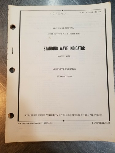 Original HP 415B standing wave indicator manual T.O. 33A1-6-33-31 | eBay