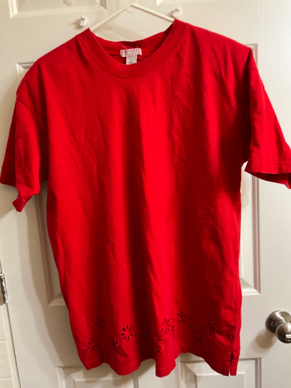 size XL woman's 100% cotton red short sleeve shirt by Express, 31” from ...