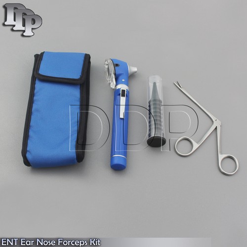BLUE MINI FIBER OPTIC Otoscope LED Diagnostic+Alligator ENT EAR NOSE ...