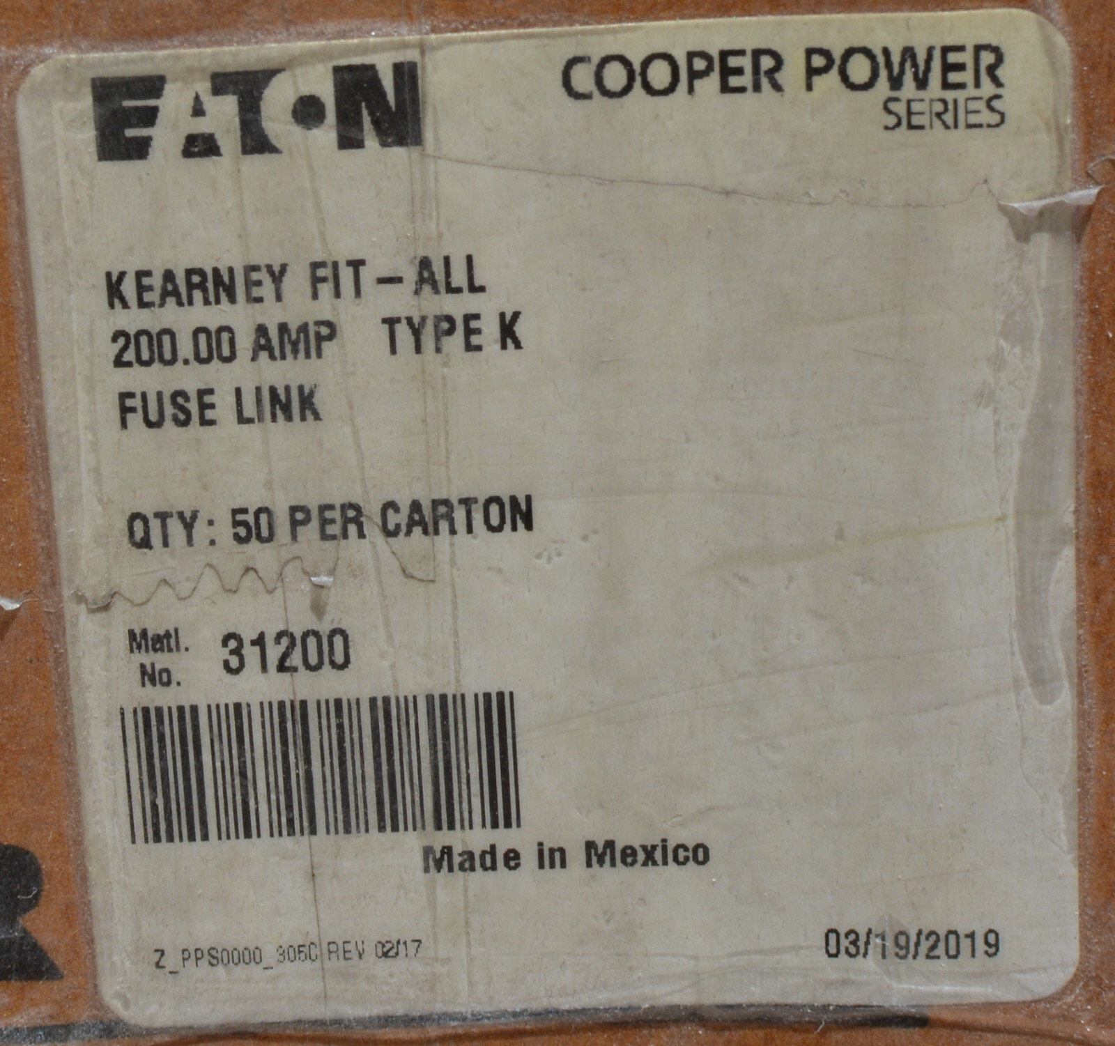Kearney 200A Type K Fuse Link 31200 Eaton Cooper Fast 23" 200 Ampere ...