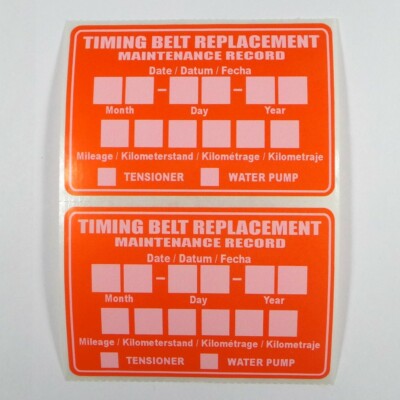 (5 pcs) TIMING BELT STICKERS REPLACEMENT GLOSS POLYESTER LABELS 3" X 2 ...