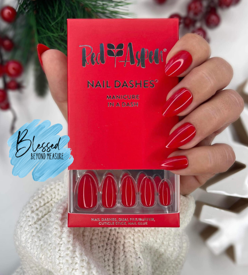 Red Aspen Press On Nails~ Tulips for Tamika~Medium~Almond~Shiny~RED ...