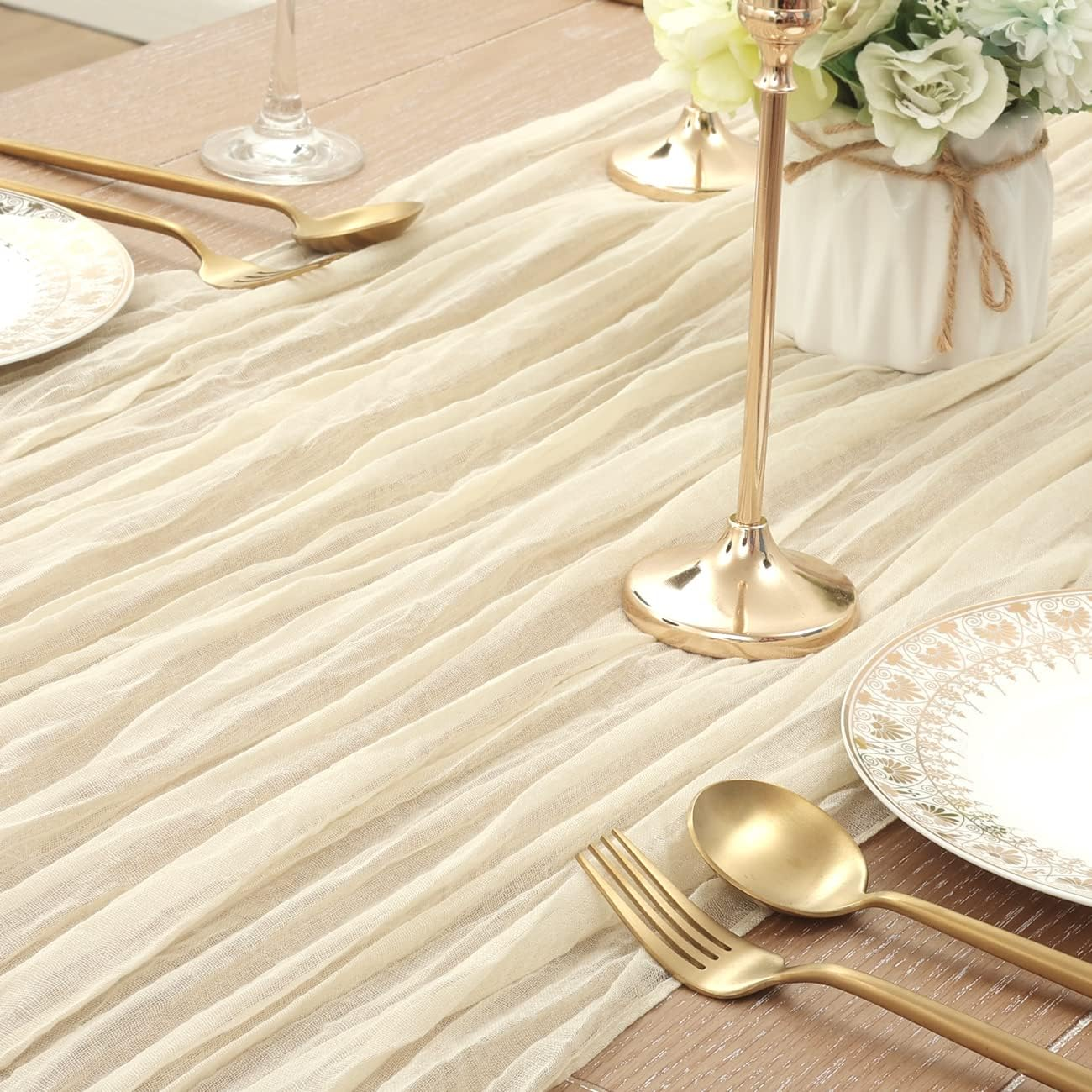 Beige 14Ft Cheesecloth Table Runner 29X170 Inches Boho Rustic Wedding ...