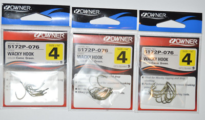 owner bass drop shot wacky hook camo green 5172p-076 size 4 9 per pack ...