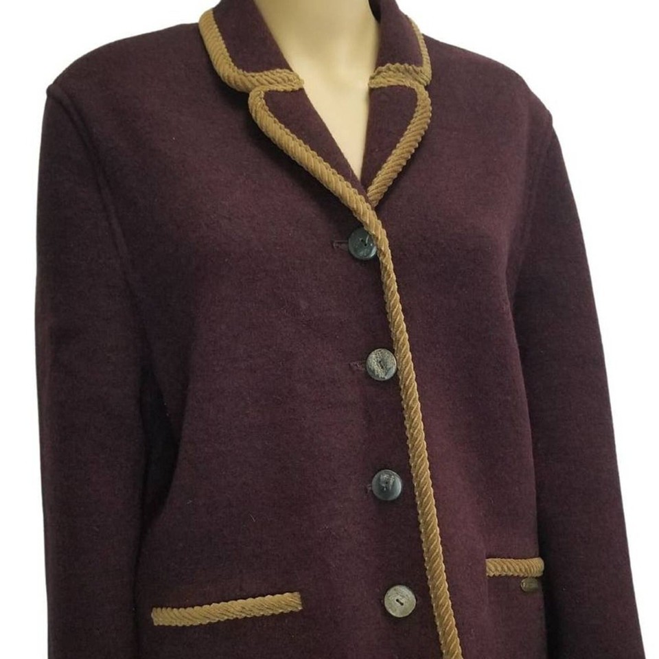 Giesswein Made in Austria Burgundy Wine Color Wool Blazer with Brown Trim Size 8 | eBay