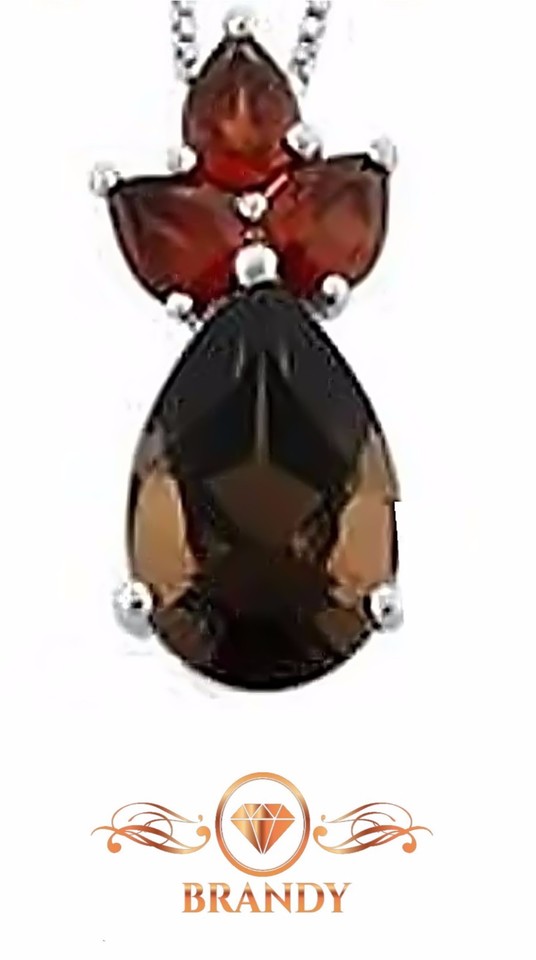 Brandy® Smoky Quartz Garnet Platinum Silver Teardrop Pendant Necklace 2 ...