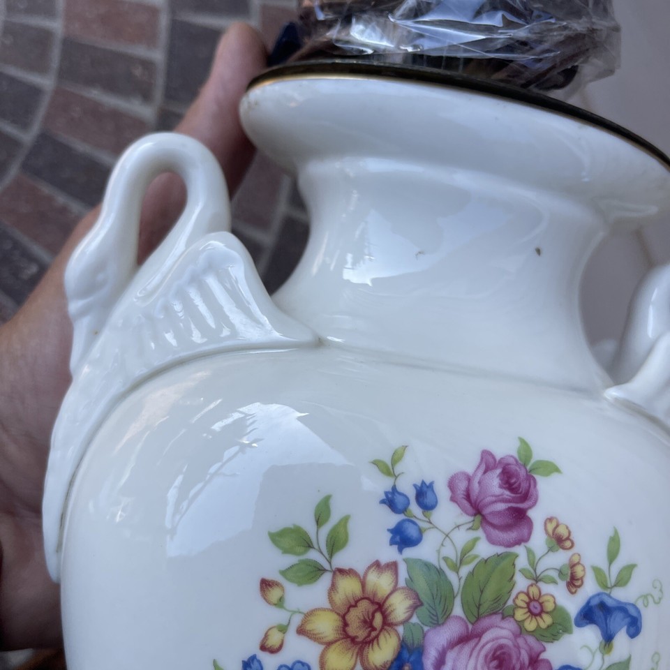 Vintage Lenox Rose Pattern Trophy Vase With Swan Handles Green Mark ...