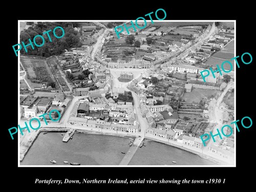 OLD LARGE HISTORIC PHOTO PORTAFERRY NORTHERN IRELAND TOWN AERIAL VIEW ...