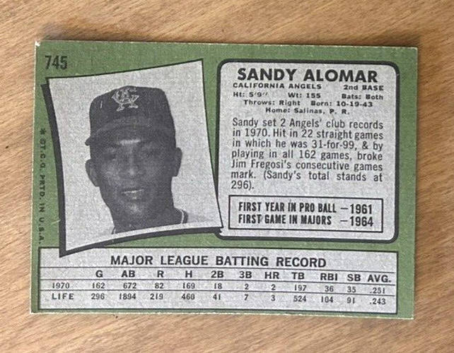 1971 Topps SANDY ALOMAR #745 High Number NMT California Angels | eBay