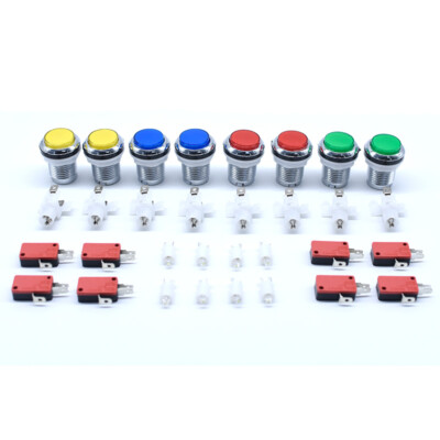 8 Pcs 30mm Arcade Chrome Plated 12V Illuminated LED Push Buttons MAME ...