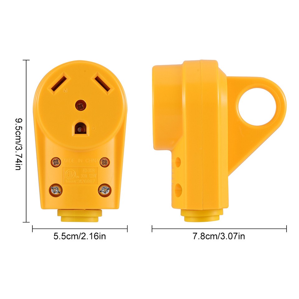 RV Heavy Duty 125V 30Amp Male/Female Plug Replacement Yellow Grip ...