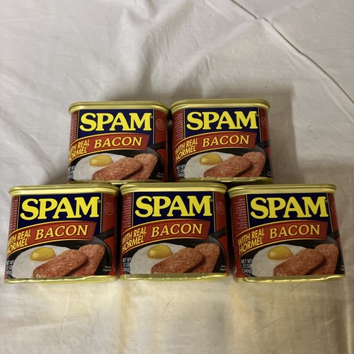 Lot of 5 Cans Hormel Bacon Spam Meat 12 oz Ea BB 5/2027 Preppers Free ...