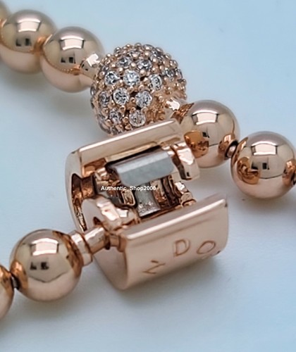 NEW Authentic PANDORA Rose Gold Beads & Pave CZ Logo Clasp Bracelet ...