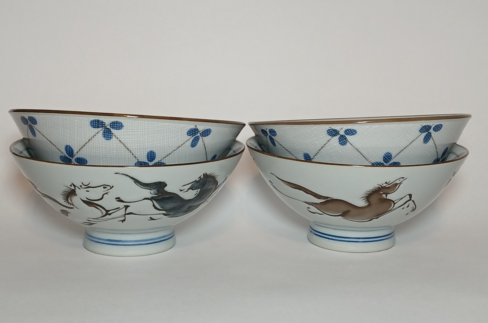 Japanese Leaping Horse & Leaf Pattern Porcelain Rice Bowls Set of 4 | eBay