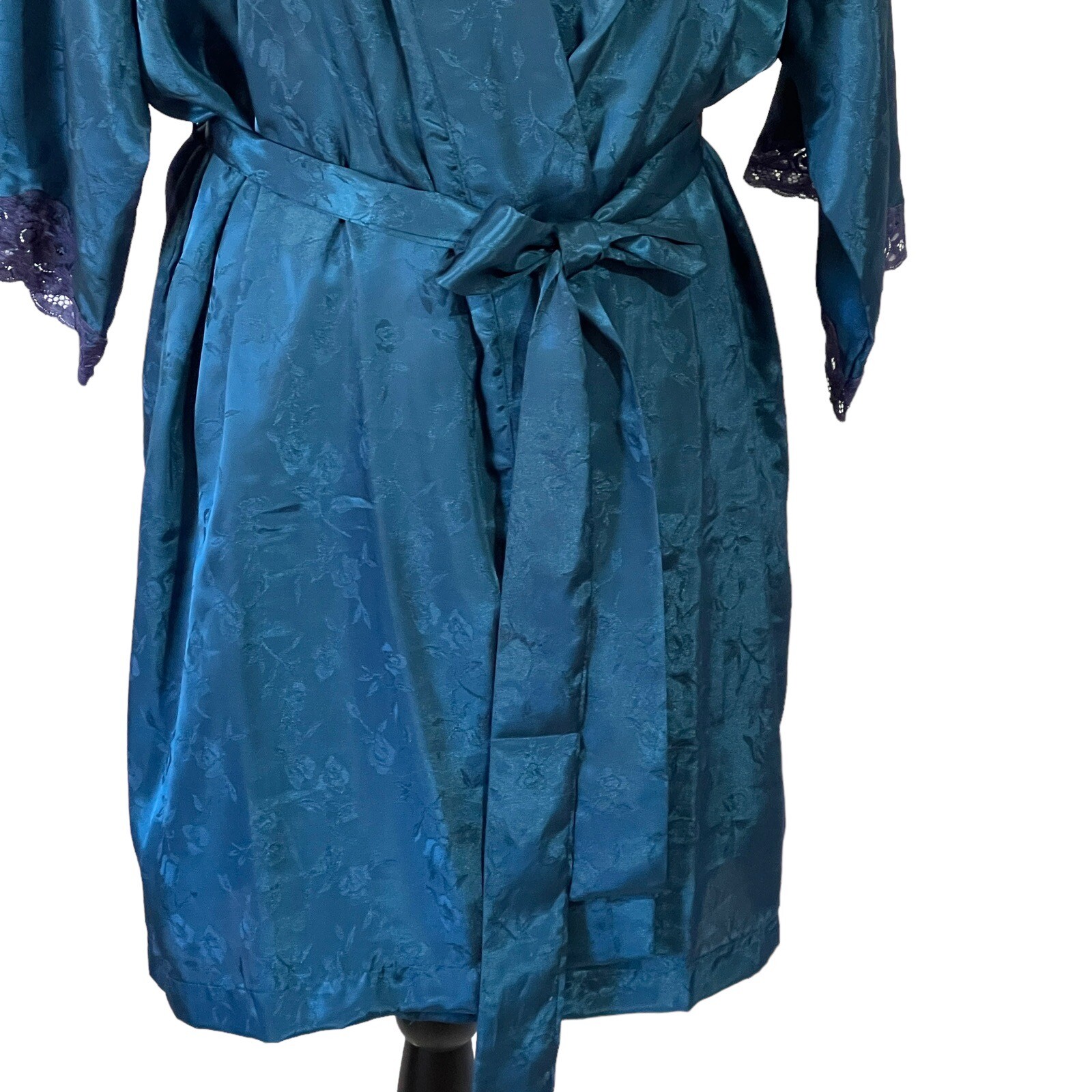 Vintage NWT Satin Robe Nightie Chemise Teal Blue Feminine Sexy Romantic ...