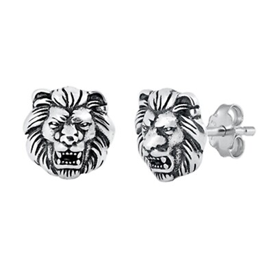10mm Roaring Lion Head Stud Earrings Studs 925 Sterling Silver | eBay