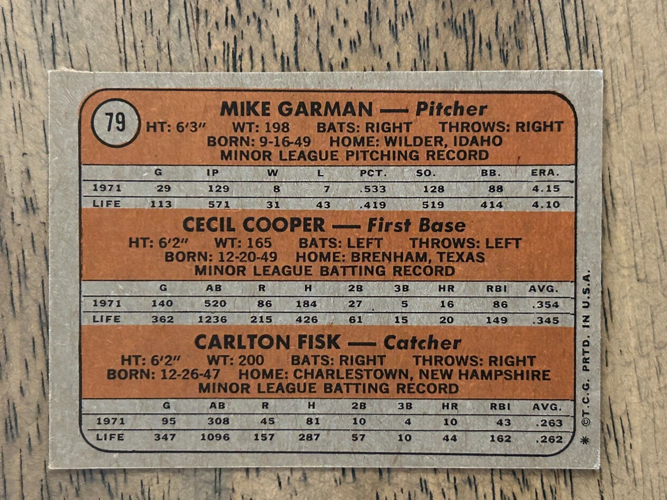 Carlton Fisk 1972 Topps Baseball Rookie Stars RC #79 Boston Red Sox EX ...