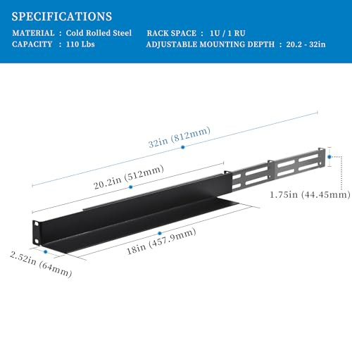 1U 4-Post Server Rack Rail, 20.2-32 Inch Adjustable Depth - 110lbs ...