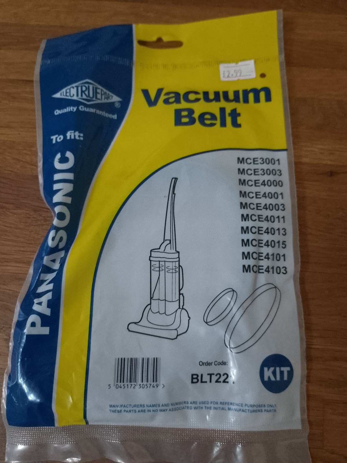 Panasonic Vacuum Cleaner Belt Kit Pk. 2 (Lge & Small) MCE3001/3, MCE ...