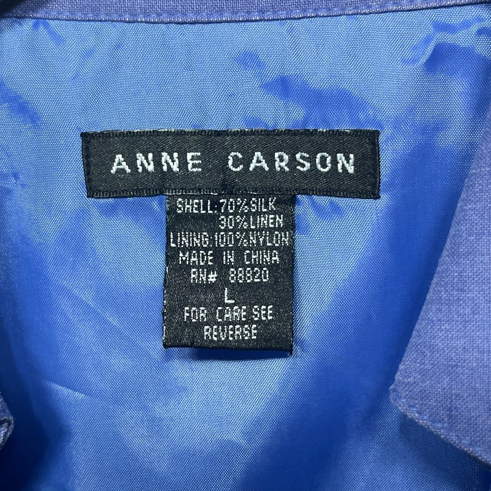 Anne Carson Blouse Wrap Tie Silk Linen Lined Periwinkle Office Dressy Wedding L | eBay