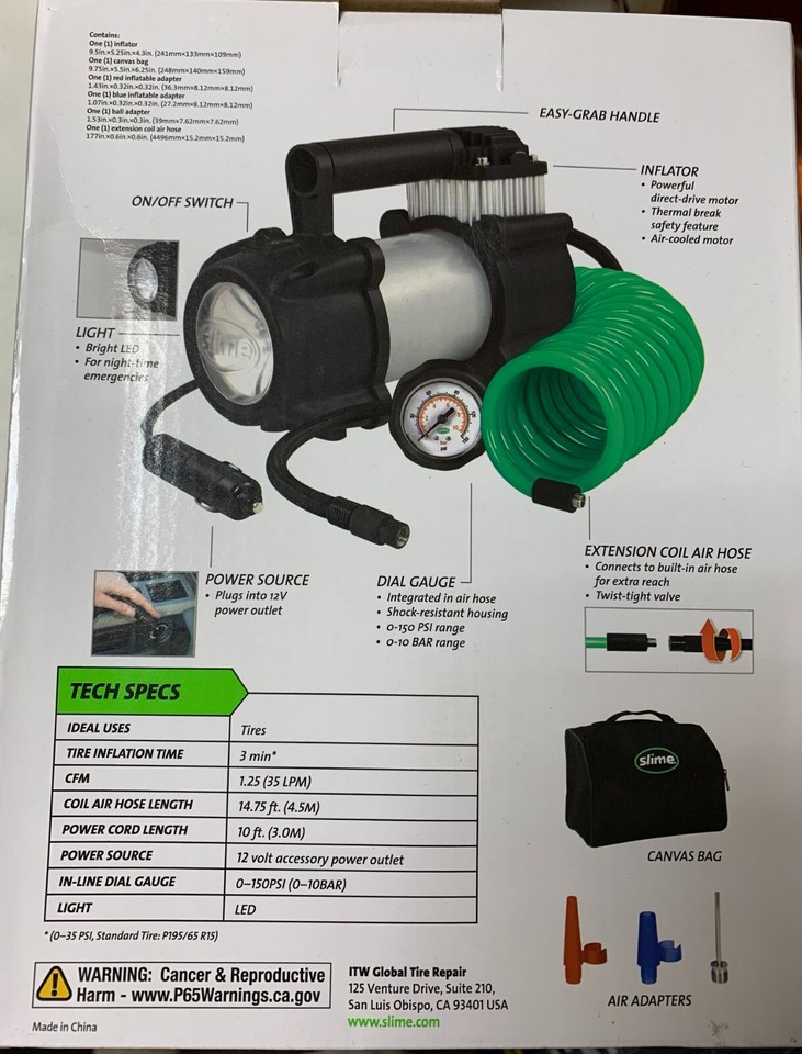 Slime 40031 Air Compressor - Pro Power Heavy Duty Tire Inflator | eBay
