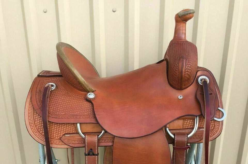 Traditional Western Style Tan Plain Leather Hand-Carved Roper Ranch ...