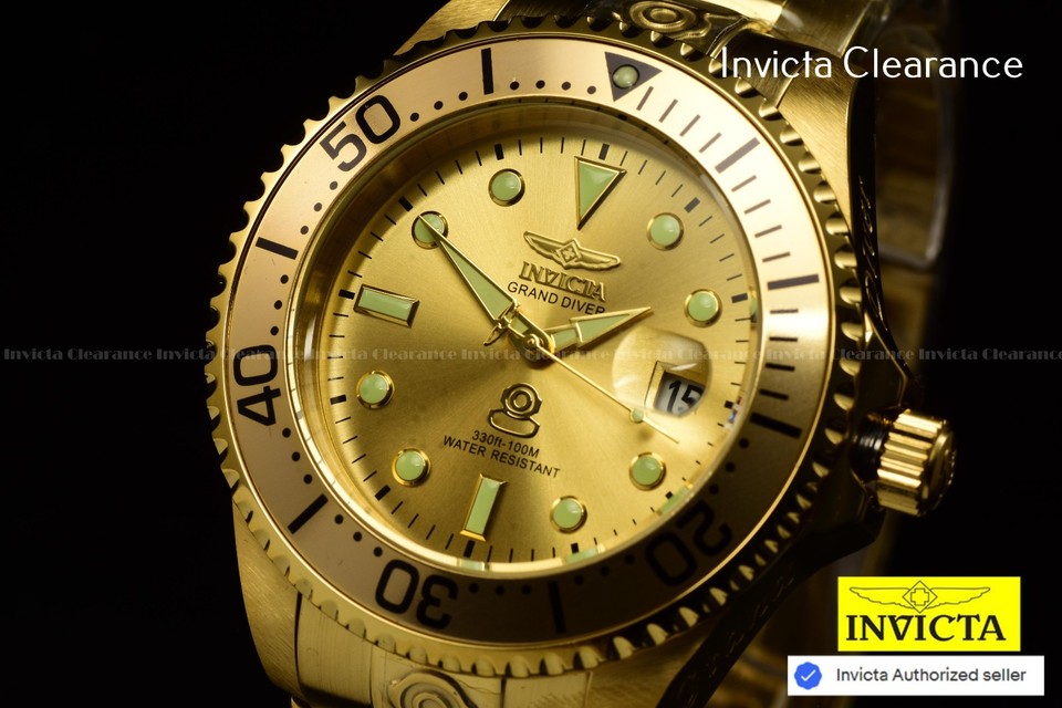 Invicta Men's Watch Grand Diver DUAL Time Automatic Gold Tone Dial ...