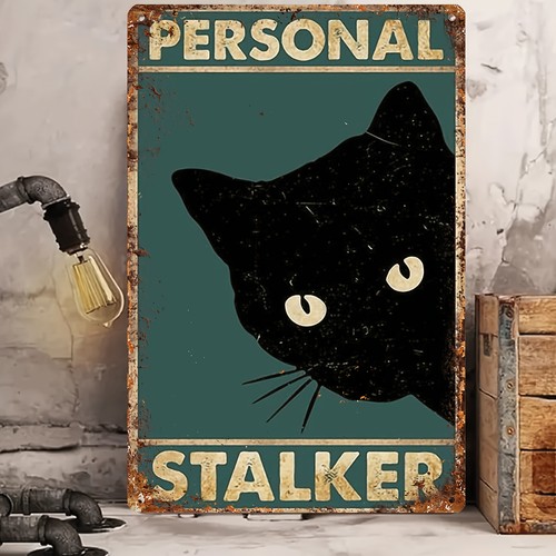 Vintage Black Cat Tin Metal Sign Personal Stalker Retro Wall Art 8x12 ...