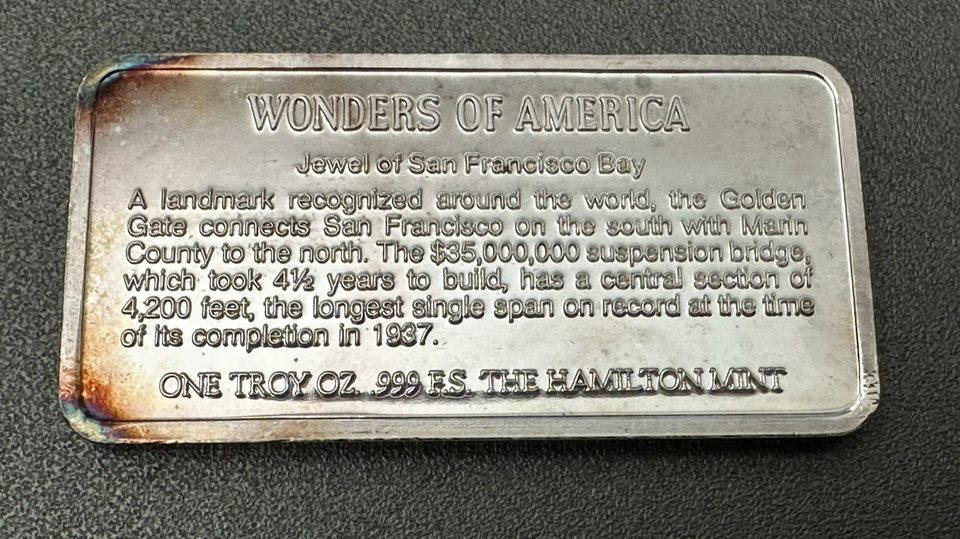 Wonders of America GOLDEN GATE BRIDGE 1 oz .999 Silver Art Bar SAN ...