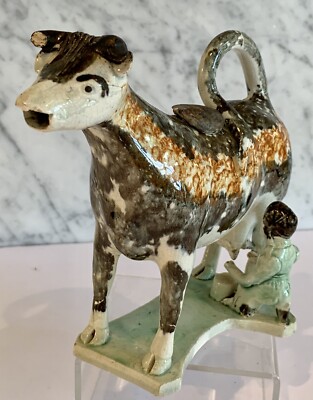 Staffordshire Pratt Ware Cow with Milkmaid & Bucket Creamer c. 1810 | eBay