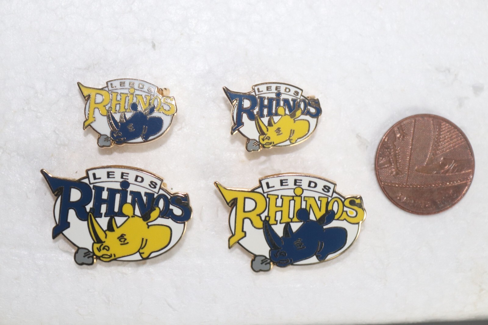 Four Leeds Rhinos Rugby League Club enamel pin Badges White Blue Small ...