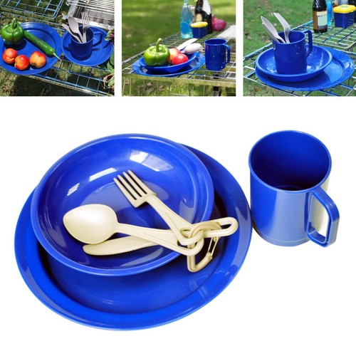 6Pcs Outdoor Camping Tableware Set with Carry Bag 1-Person Plate Bowl ...