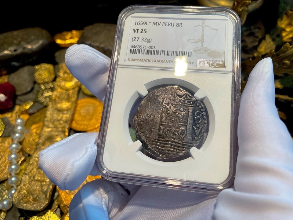 JUPITER w/ COA WRECK STAR LIMA PERU 1659 NGC 25 8 Reales PIRATE SILVER ...