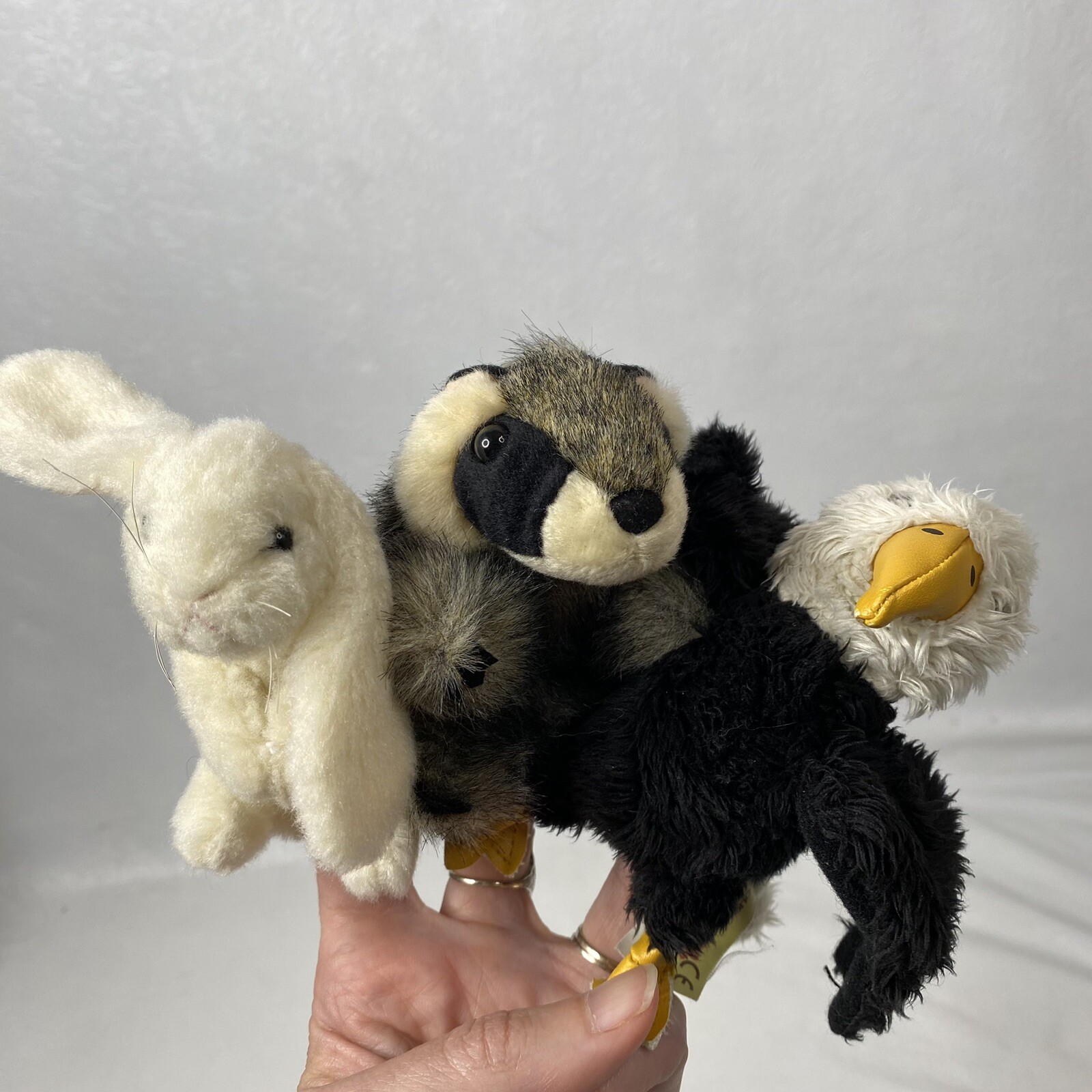 Lot 3 Folkmanis Finger Puppets Mini Raccoon, Lop Ear Rabbit, Mini Eagle ...