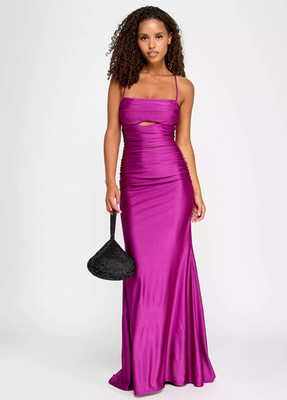 City Studios Juniors Power-Stretch Cut-Out Draped Gown , Orchid, 3/4 ...